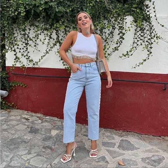 Zara | Tops | New Zara White Seamless Rhinestone Top | Poshmark